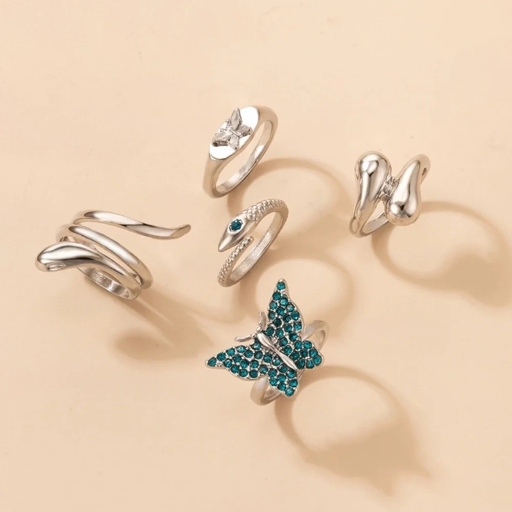 The Secret Pine | Jewelry | Oona 5pc Silver Snake X Butterfly Ring Set ...